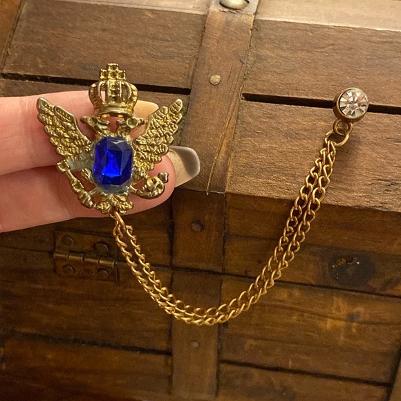 Vintage | Accessories | Mens Double Chain Lapel Pin Crowned Eagle W ...